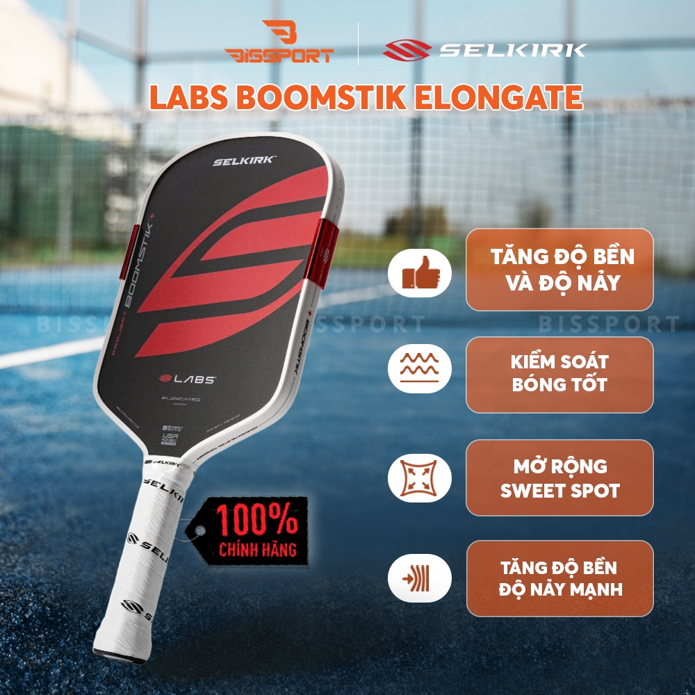 Vợt Pickleball Selkirk Boomstick Elongate - Đen Đỏ - 16mm Chính Hãng - Siêu Nhám - Bền Bỉ - Siêu ...
